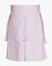 Mens White Utility Kilt with Laces Design | TUK